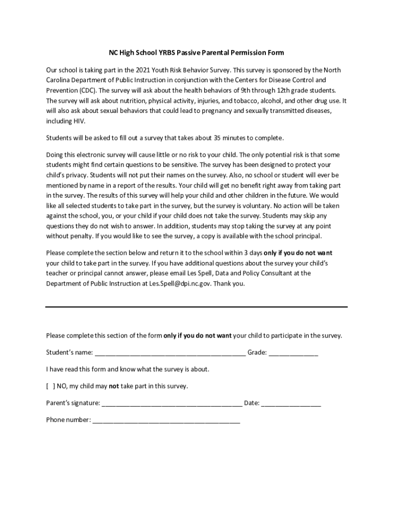 Fillable Online schools cms k12 nc YRBS - 2021 - Sample Passive ...