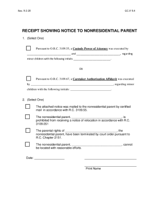 Fillable Online RECEIPT SHOWING NOTICE TO NONRESIDENTIAL PARENT Fax ...