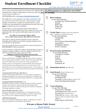 Fillable Online Student Enrollment Checklist - dps.k12.oh.us Fax Email Print - pdfFiller