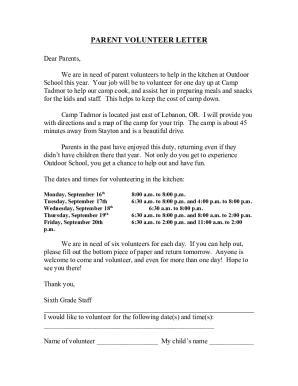 Fillable Online Sample Letter Asking For Parent Volunteers Fax Email ...