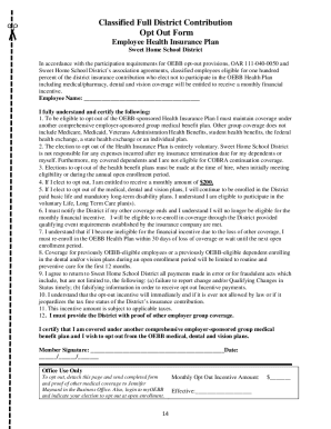 Fillable Online Full-Time Licensed Opt Out Form Employee Health ...