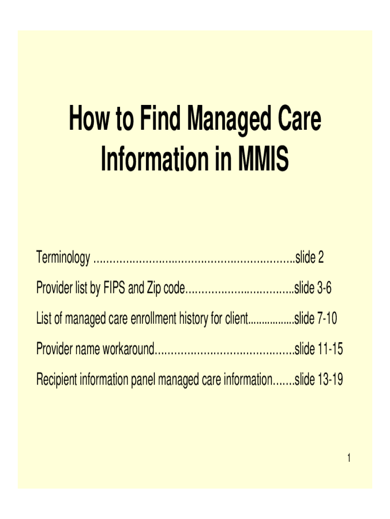 Fillable Online How to Find Managed Care Information in MMIS Fax Email ...