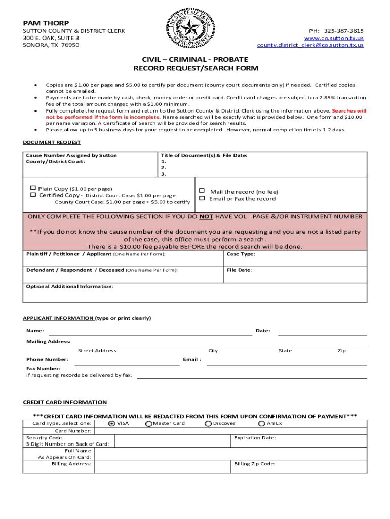 Fillable Online Civil & Criminal Records Request Form.docx Fax Email ...