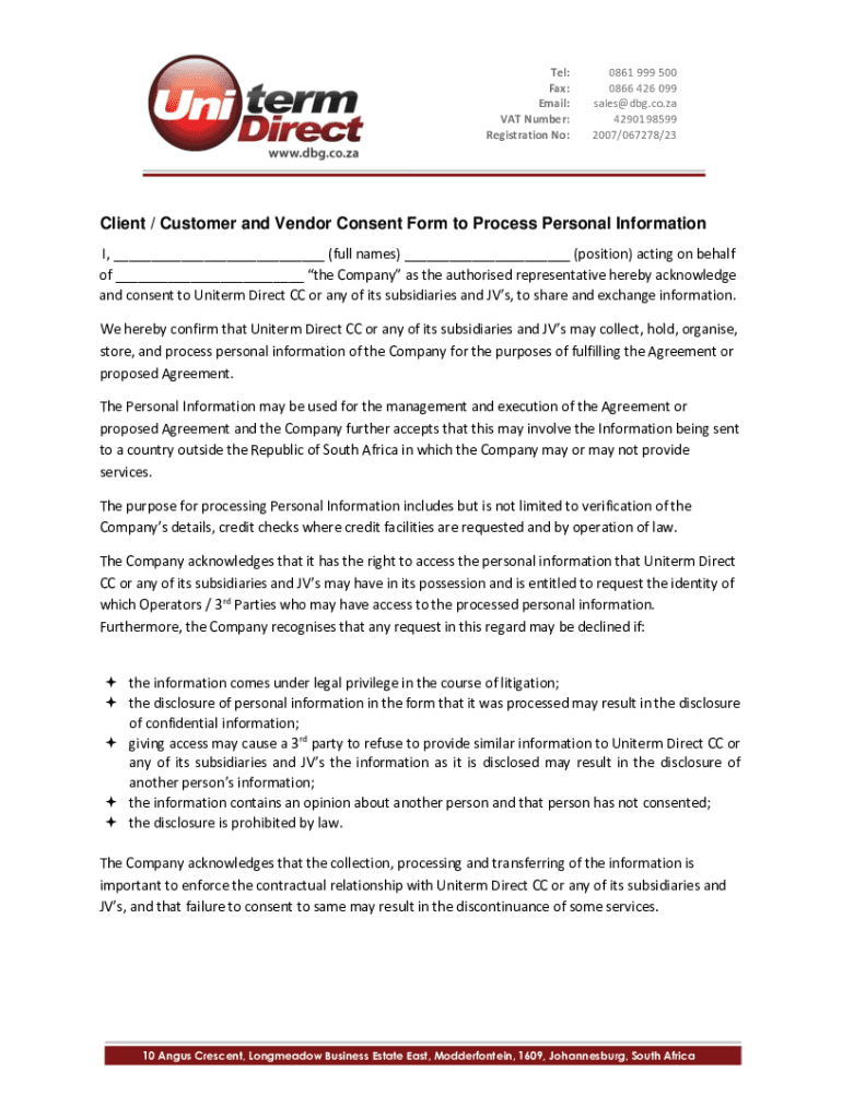 Fillable Online Client / Customer and Vendor Consent Form ... - shop ...