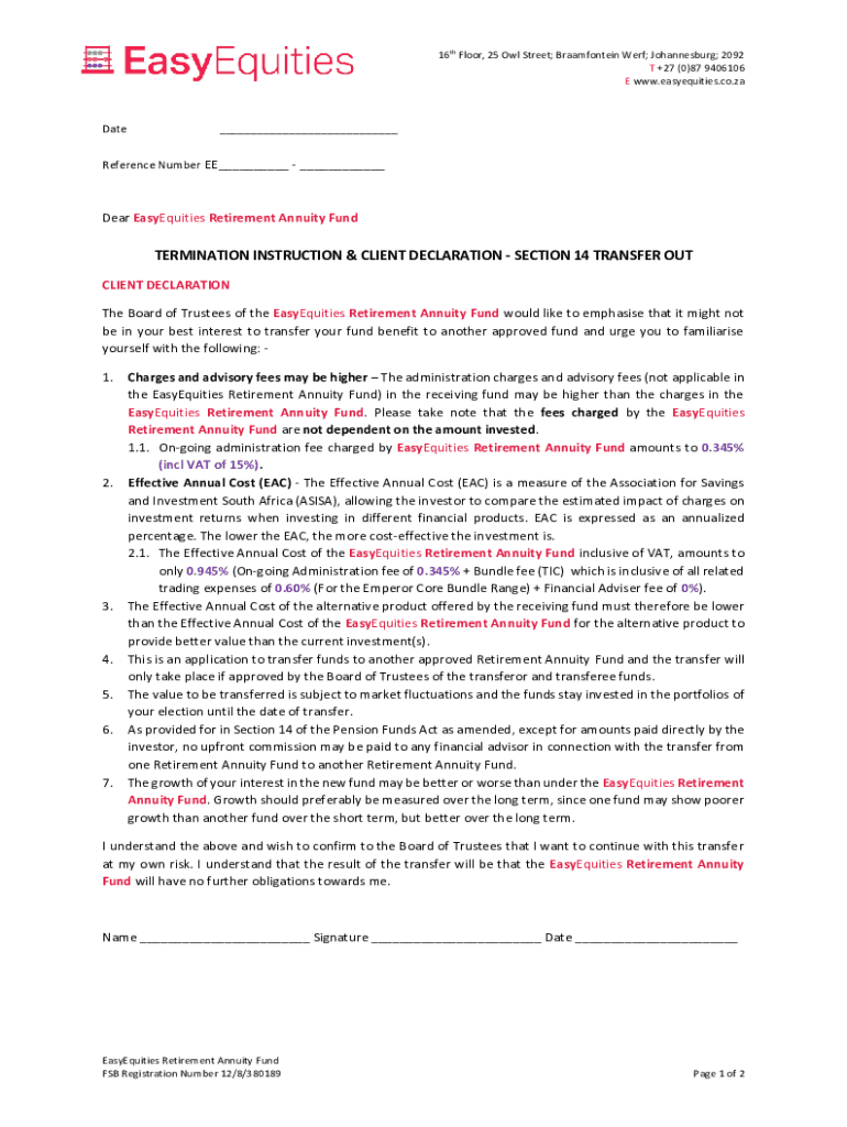 Fillable Online TERMINATION INSTRUCTION & CLIENT DECLARATION - SECTION ...