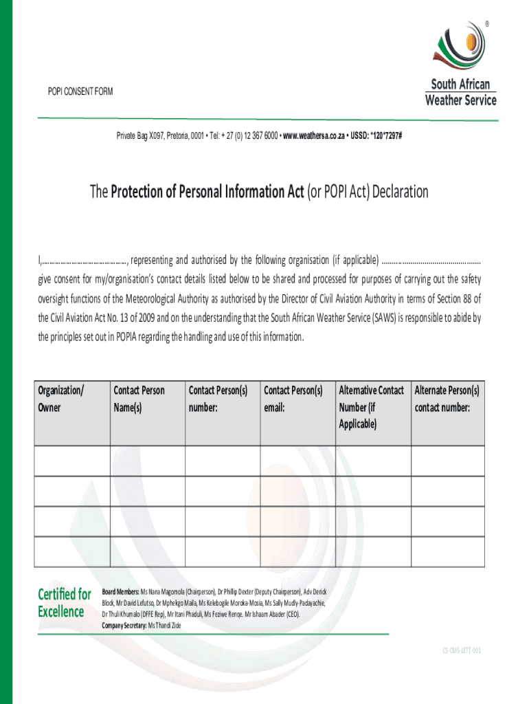 Fillable Online The Protection of Personal Information Act (or POPI Act ...
