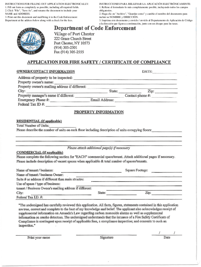 Fillable Online Fire Safety Inspection and Certificate of Compliance ...