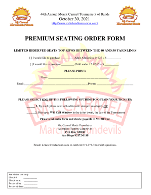 Fillable Online Fillable Online PREMIUM SEATING ORDER FORM - Fax Email ...
