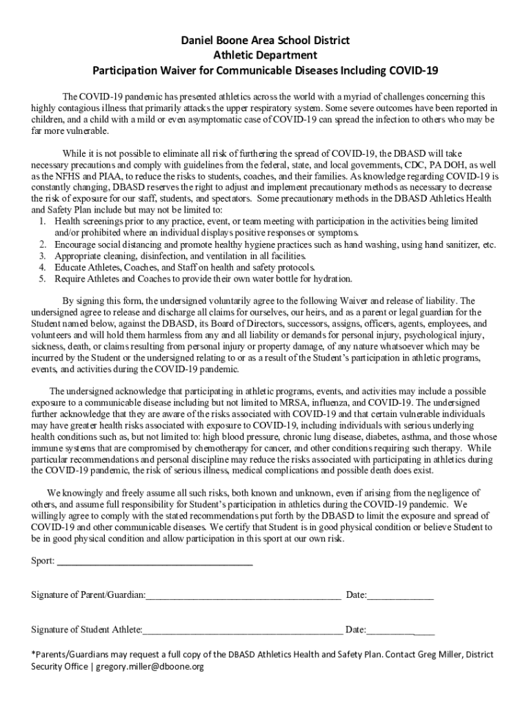 Fillable Online Warrior Run School District (WRSD) Athletic Department ...