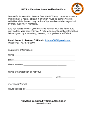 Fillable Online Volunteer Hours Verification Form - mdcta.com Fax Email ...