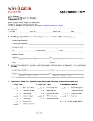 Fillable Online Wire & Cable Guangzhou 2021 Application Form Fax Email ...