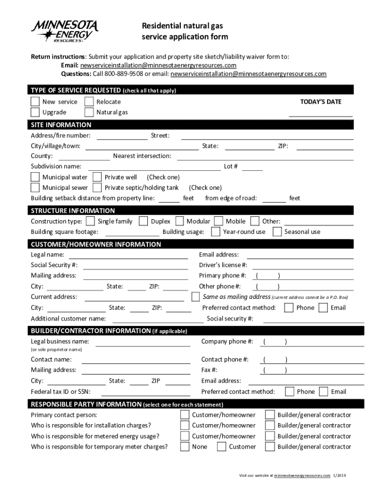 Fillable Online Residential natural gas service application form Fax ...