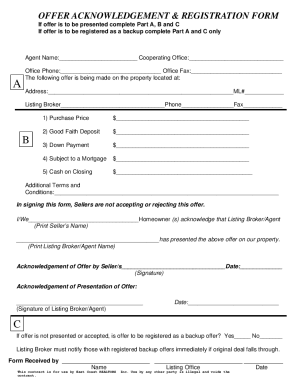 Fillable Online Offer Acknowledgement Form - Fill and Sign Printable ...