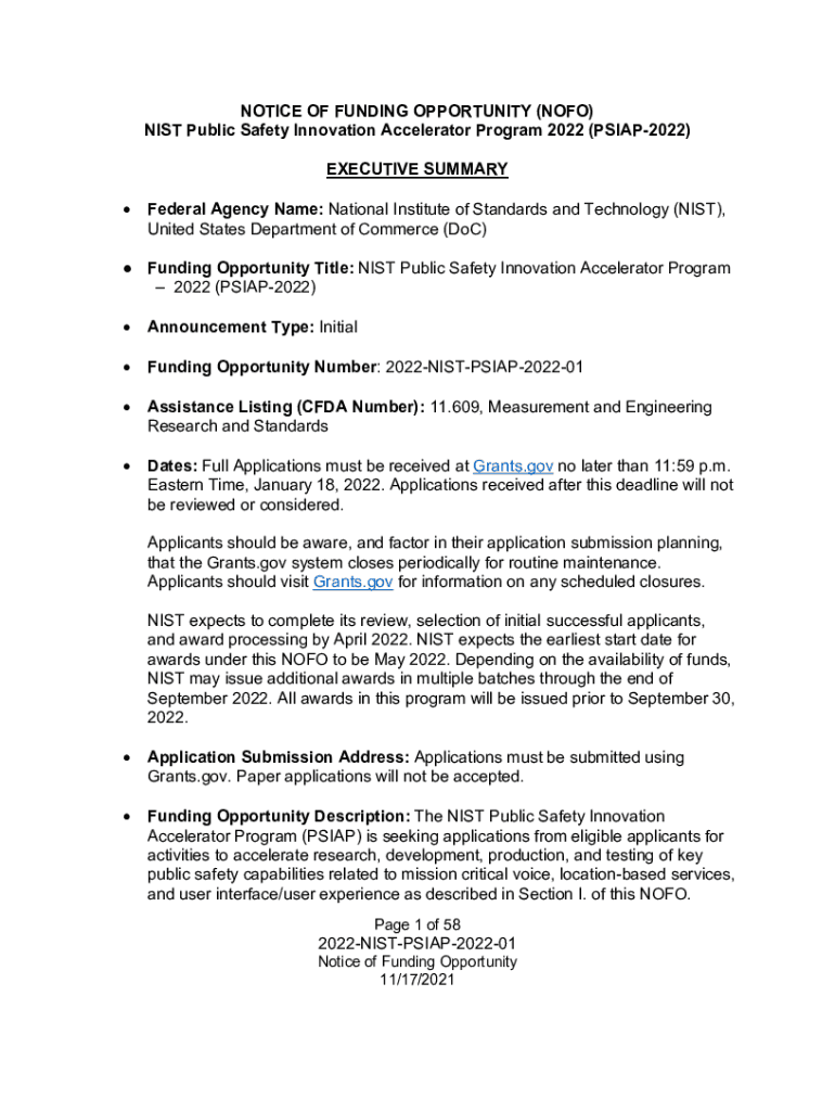 Fillable Online NOTICE OF FUNDING OPPORTUNITY (NOFO) NIST Public Safety ...