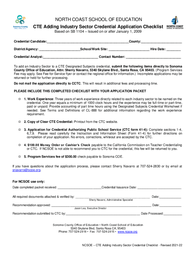 Fillable Online CTE Adding Industry Sector Credential Application Checklist. Designated Subjects ...