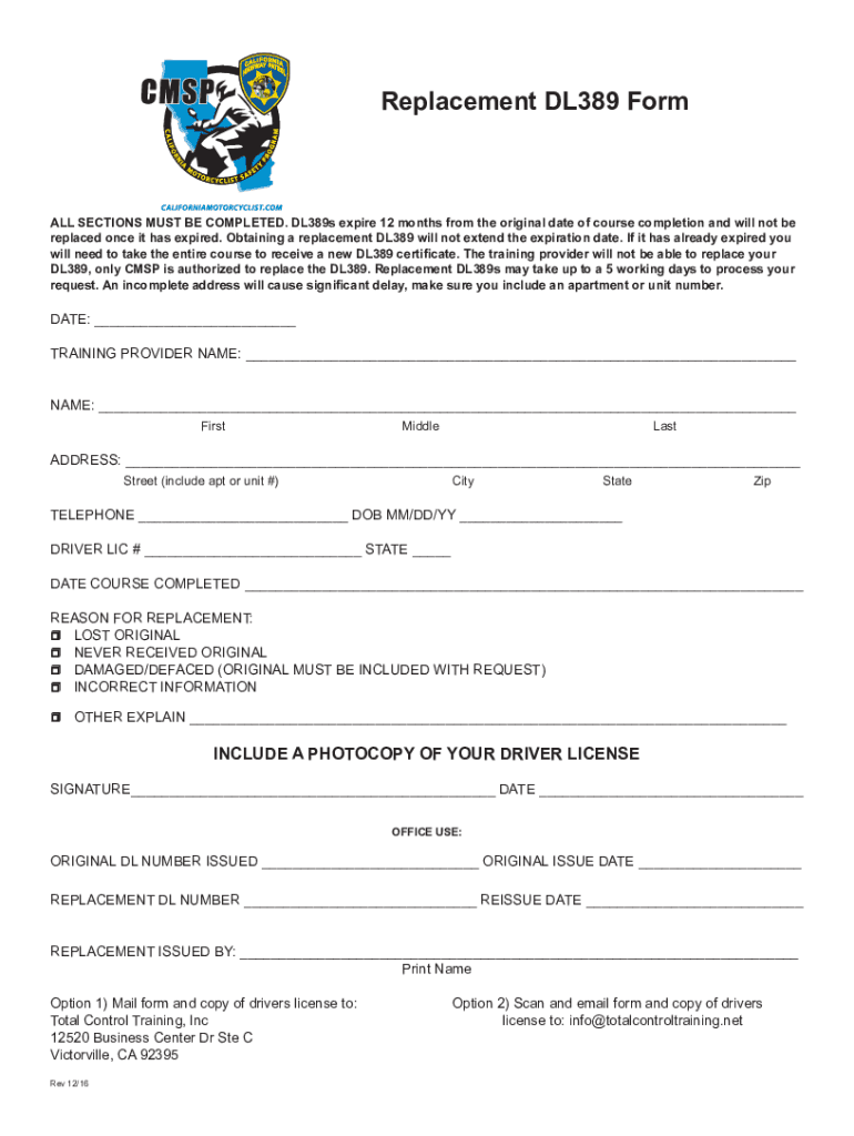 2016-2025 CA CMSP Replacement DL389 Form Fill Online, Printable ...