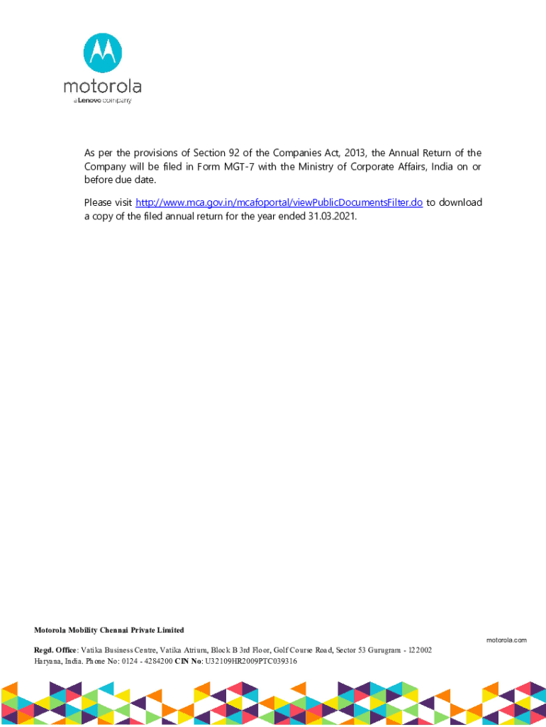 Fillable Online FY2021 - Annual Return of MMCPL (Form MGT-7) Fax Email ...