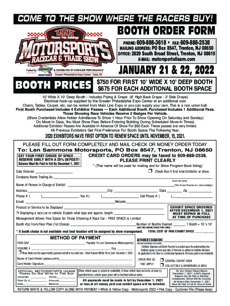 Fillable Online Fillable Online Booth Order Form Fax Email Print ...