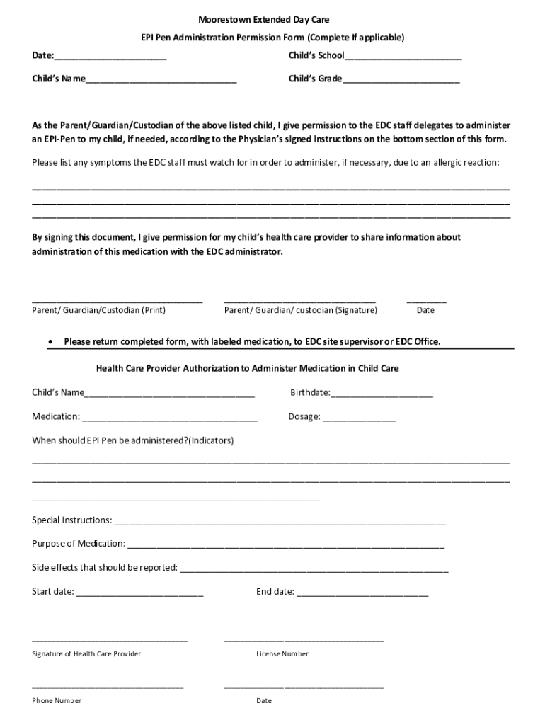 Fillable Online Fillable Online 2020-2021 Extended Day Care Epi Pen ... Fax Email Print - pdfFiller
