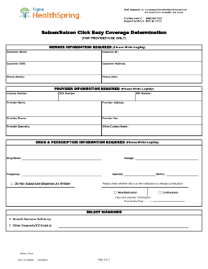 Fillable Online Coverage Determination Cigna HealthSpring Fax Email ...