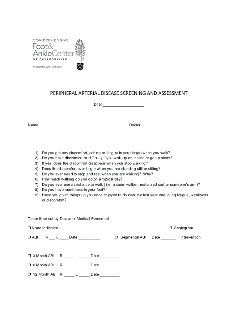 Fillable Online PAD Assessment form Fax Email Print - pdfFiller