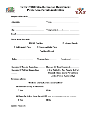 Fillable Online Picnic Area Permit form - town.billerica.ma.us Fax ...