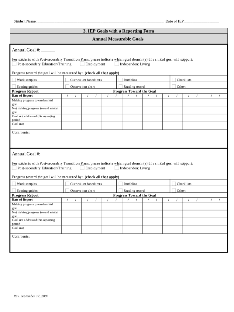 IEP Goal with Objectives/Benchmarks and a Reporting Doc ... - dese mo ...