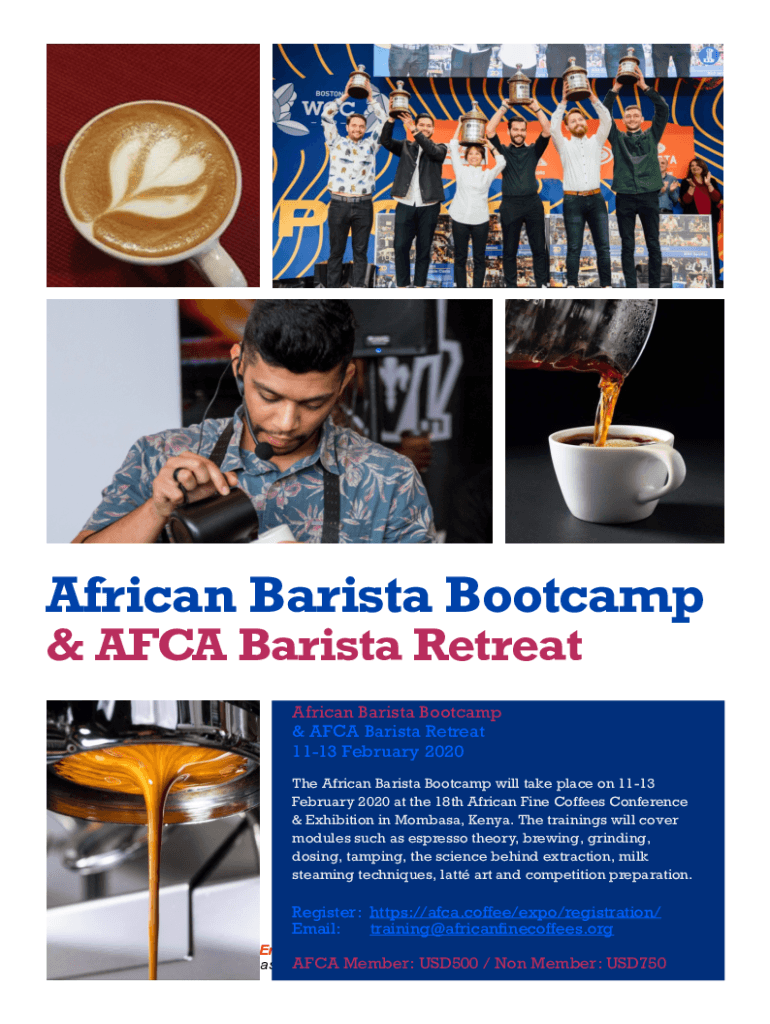 Fillable Online 2. Barista Training Camp & Competition Registration ...