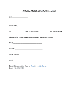 Fillable Online Wrong Meter Complaint Form Fax Email Print - pdfFiller