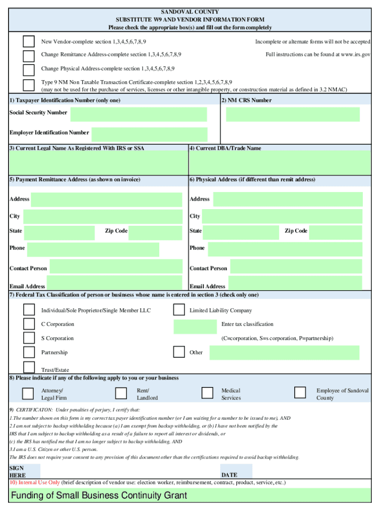 Fillable Online www.sandovalcountynm.govwp-contentuploadsSANDOVAL COUNTY SUBSTITUTE W9 AND ...