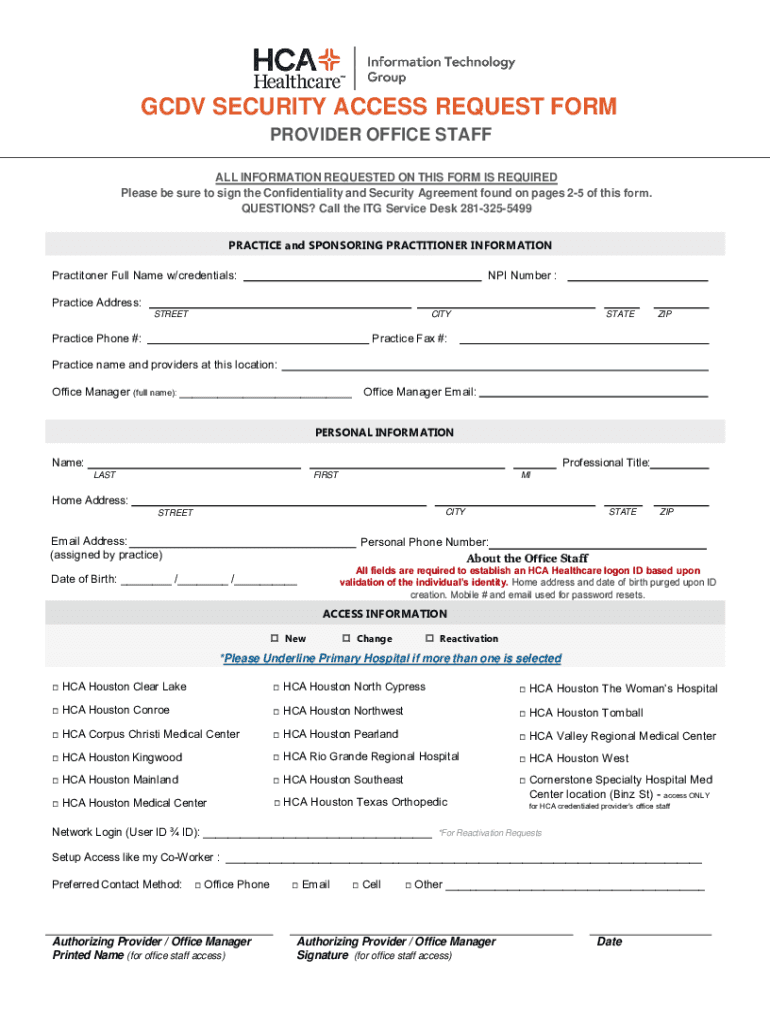Fillable Online PDF GCDV Security Access Request Form - Gulf Coast Division Provider ... Fax ...