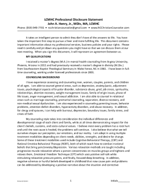Fillable Online Get the free LCMHCA Professional Disclosure Statement ...