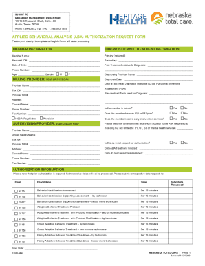 Fillable Online NE Medicaid ABA Authorization Request Form. Applied ...