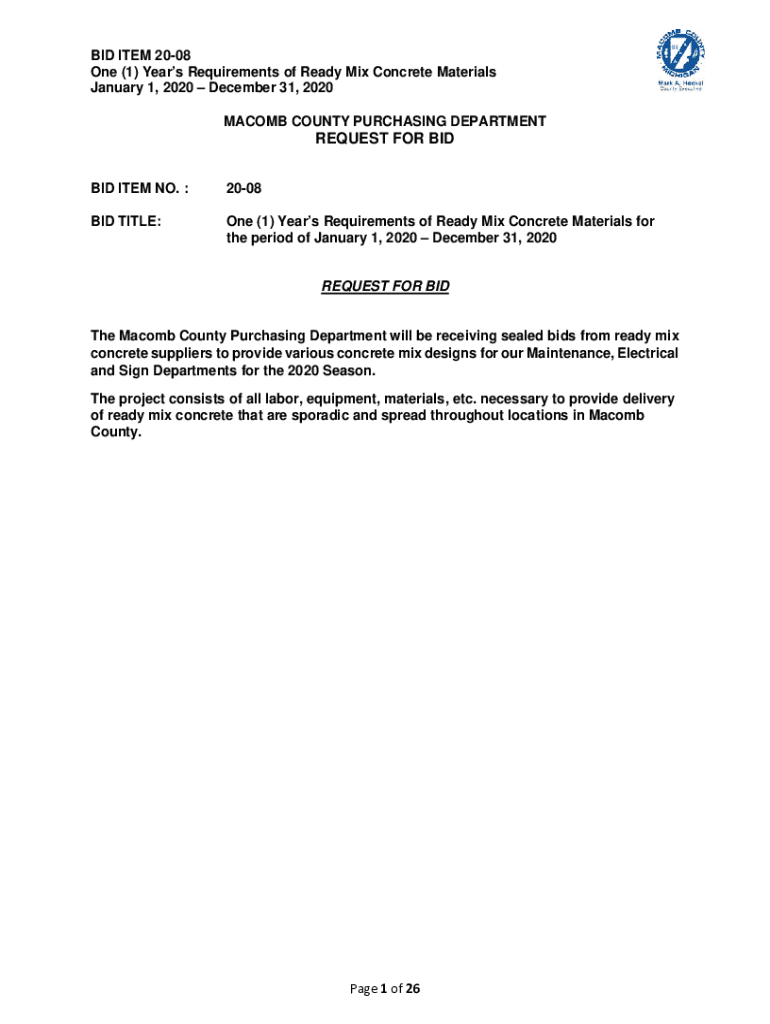 Fillable Online One (1) Years Requirements of Ready Mix Concrete ...