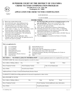 Fillable Online Application for Crime Victims Compensation. Application ...