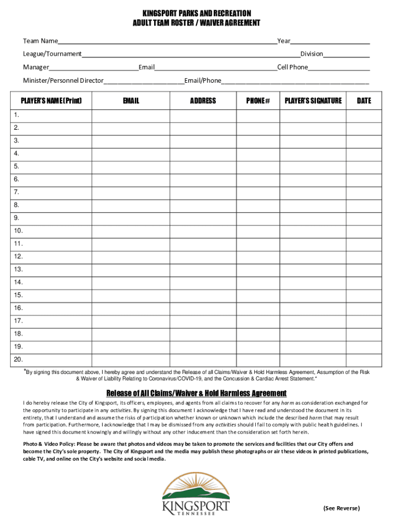 Fillable Online KINGSPORT PARKS AND RECREATION Doc TemplatepdfFiller ...