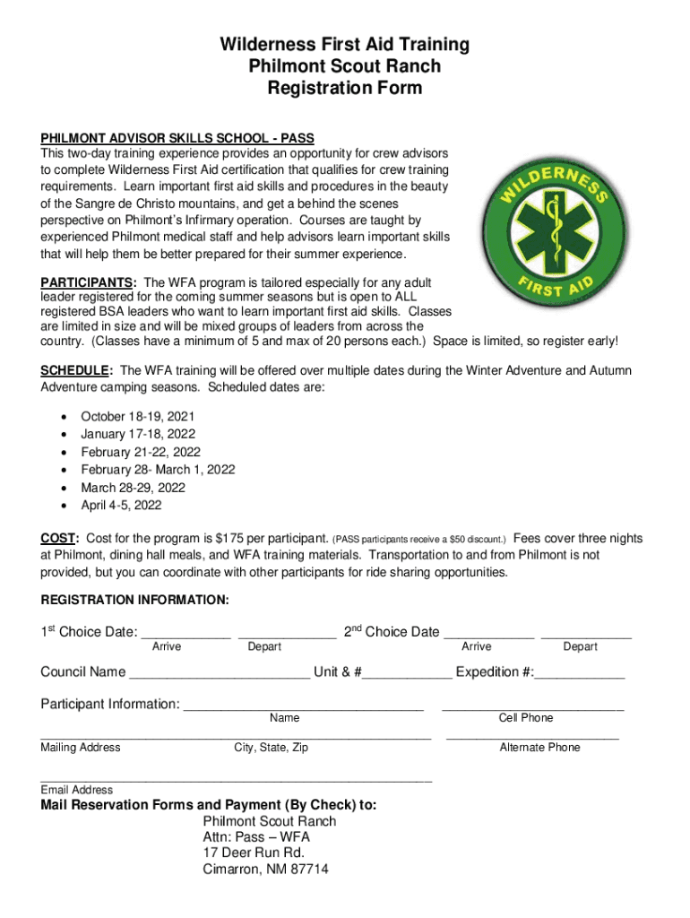 Fillable Online PASS Registration Form - Philmont Scout Ranch Fax Email ...