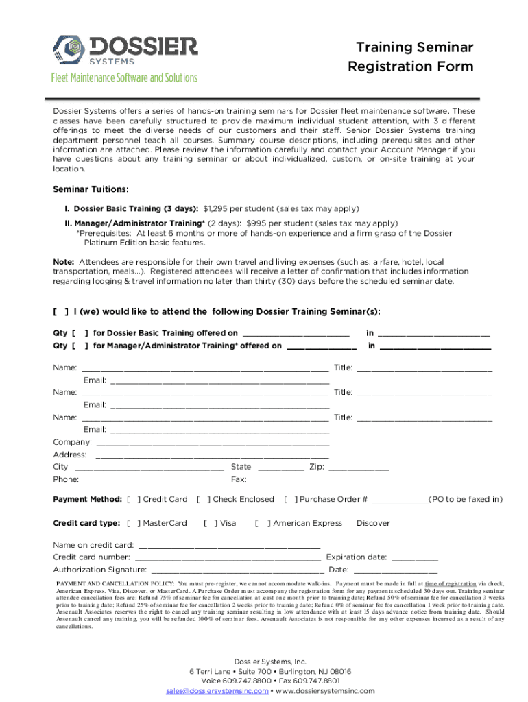 Fillable Online PDF Training Seminar Registration Form - Dossier ...