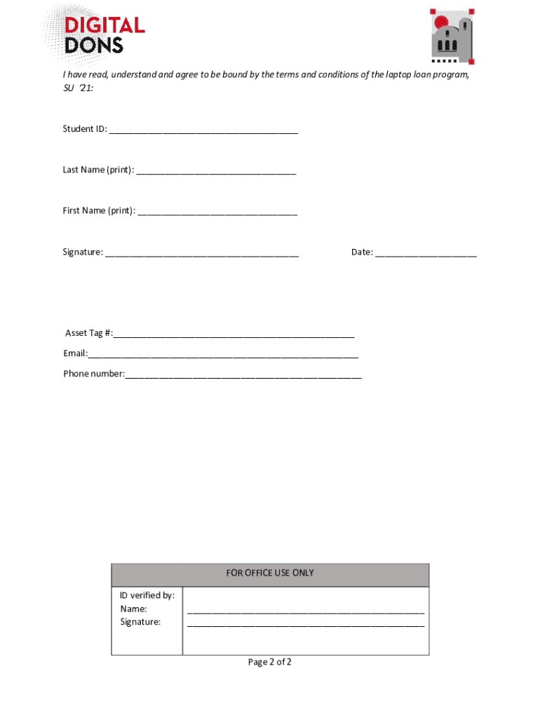 Fillable Online SU 21 Laptop Loan Agreement Form Fax Email Print ...