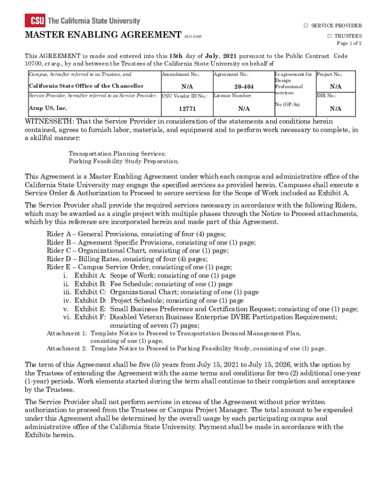 Fillable Online CM Service Agreements (Pre-Bid) CSU - calstate.edu Fax Email Print - pdfFiller