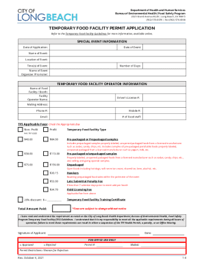 Fillable Online Temporary Food Facility Permit Application. Fax Email ...
