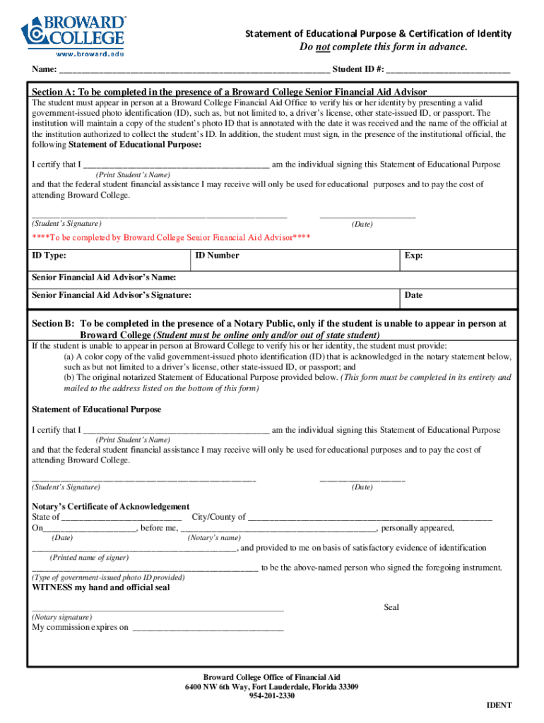 Fillable Online www.broward.edudocsstatement-identityStatement of ...