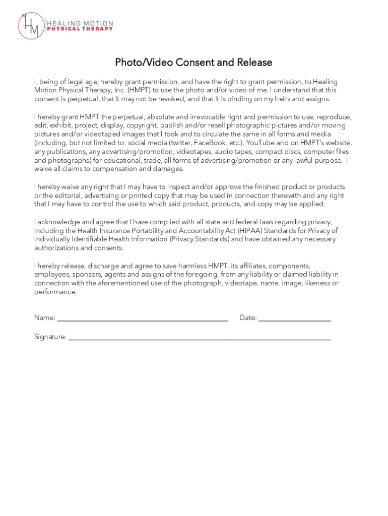 Fillable Online Video and Photography Consent and Release Form Fax ...
