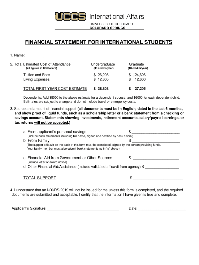 Fillable Online FINANCIAL STATEMENT for ADMITTED EXCHANGE STUDENTS Fax ...