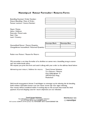Fillable Online Retour Formulier / Returns Form. Nanotips Retour ...