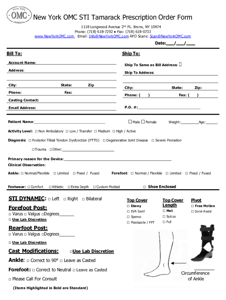 Fillable Online New York OMC STI Overlap Prescription Order Form Fax ...