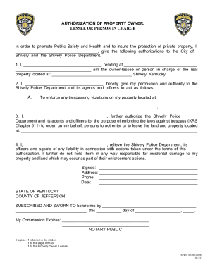 Fillable Online AUTHORIZATION OF PROPERTY OWNER, LESSEE OR PERSON ...