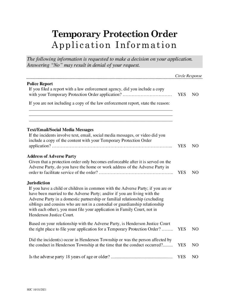Fillable Online PDF Temporary Protection Order Application Information ...