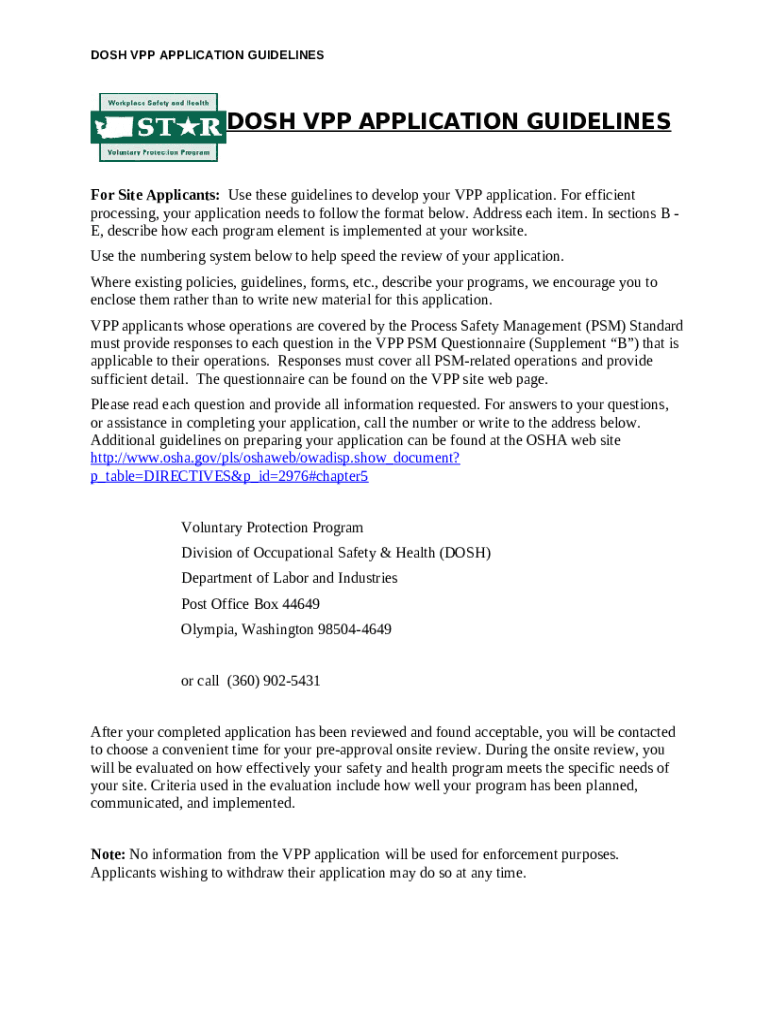 DOSH VPP Application Guidelines. VPP Application Doc Template | pdfFiller