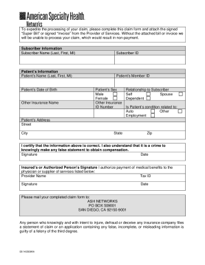 Fillable Online ASHN Claim Form Template 042408 2051408.doc Fax Email ...